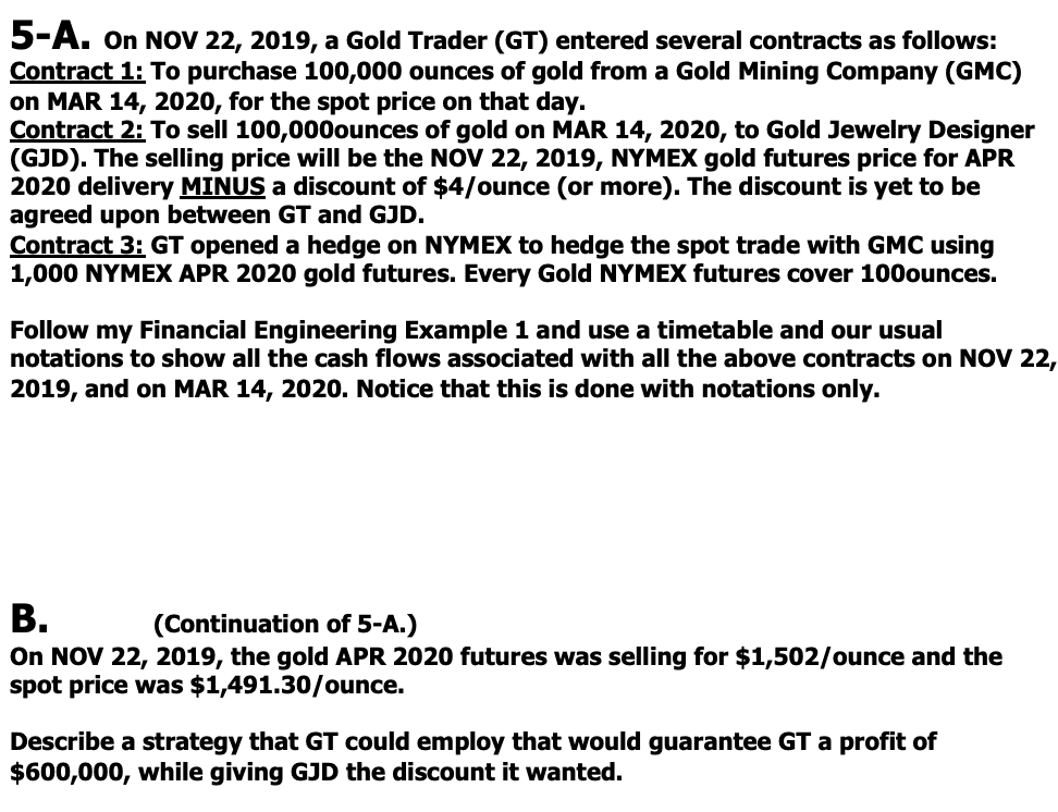 5-A. On NOV 22, 2019, a Gold Trader (GT) entered | Chegg.com