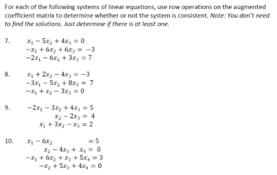 Solved For each of the following systems of linear | Chegg.com