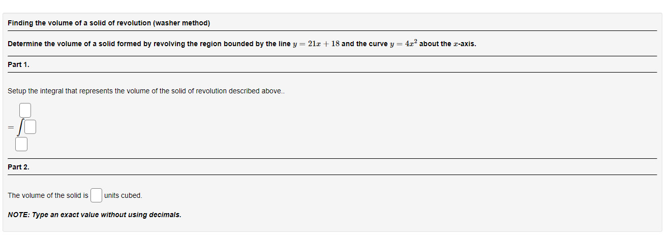 Solved Finding the volume of a solid of revolution (washer | Chegg.com