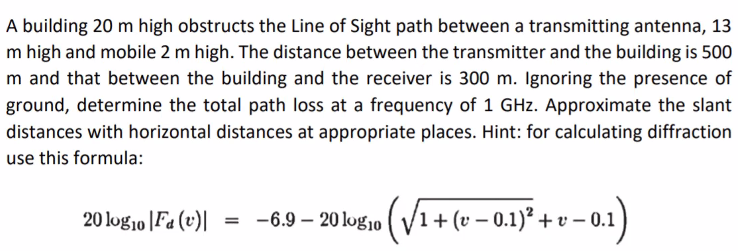 Solved A building 20 m high obstructs the Line of Sight path | Chegg.com