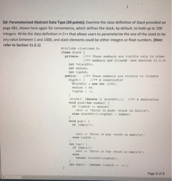 Solved Q4: Parameterized Abstract Data Type (20 points): | Chegg.com