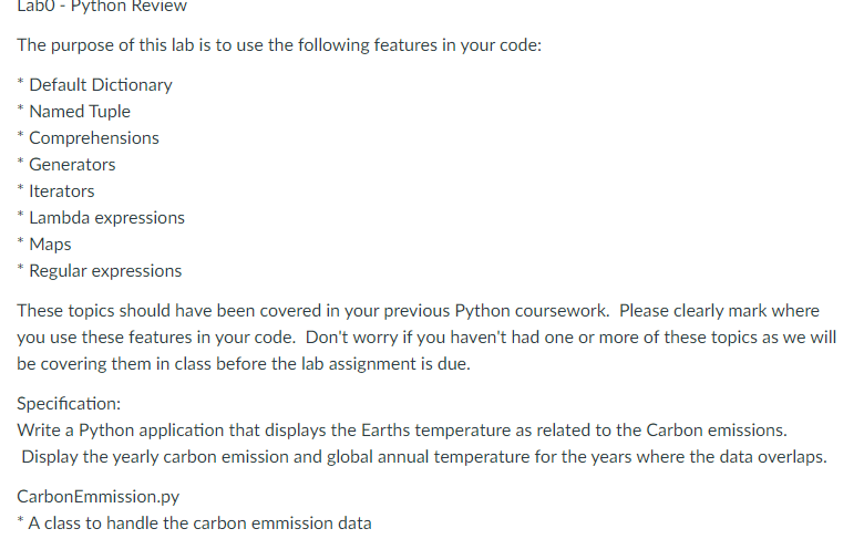 Labo - Python Review The purpose of this lab is to | Chegg.com