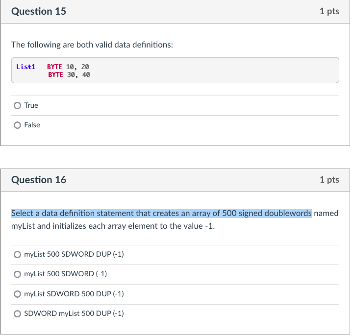 Solved Question 15The following are both valid data | Chegg.com