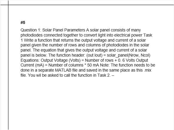 Solved #5 Question 1: Solar Panel Parameters A solar panel | Chegg.com