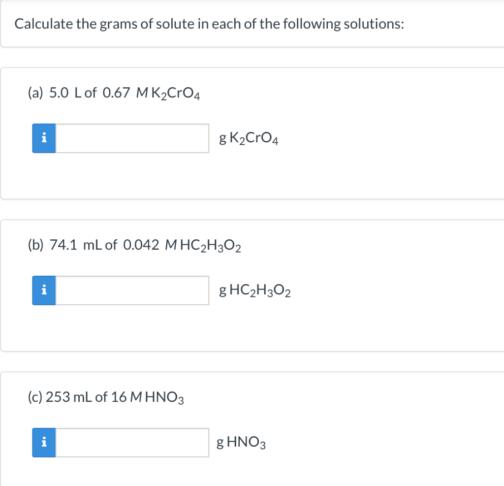 Solved Calculate the grams of solute in each of the | Chegg.com