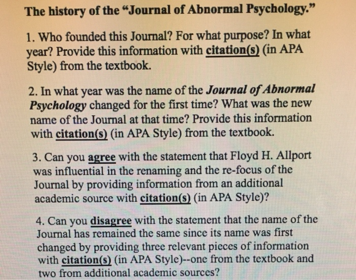 The history of the "Journal of Abnormal Psychology." | Chegg.com
