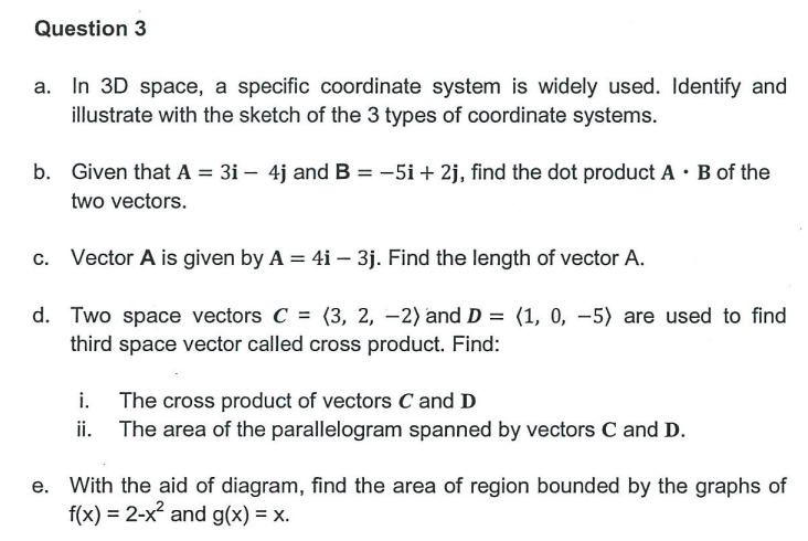 Solved a. In 3D space, a specific coordinate system is | Chegg.com