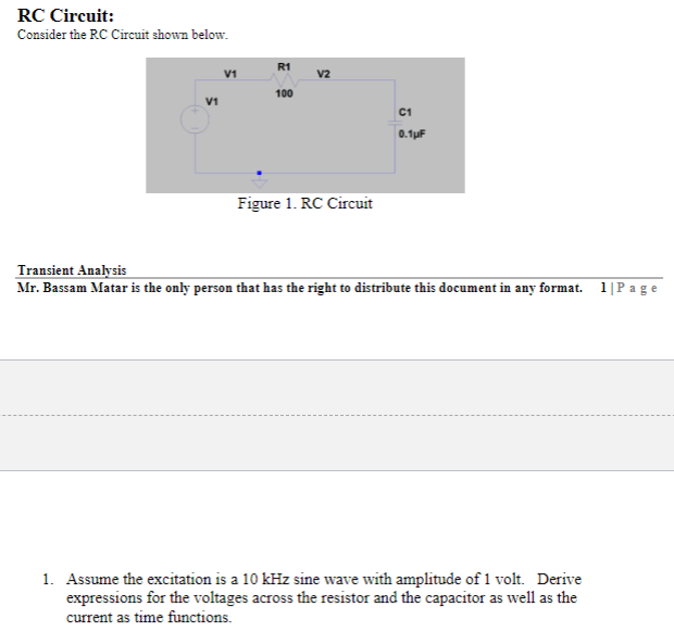 Solved Rc Circuit Consider The Rc Circuit Shown Below