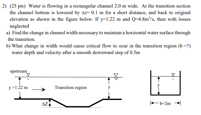 Solved 2) (25 pts) Water is flowing in a rectangular channel | Chegg.com