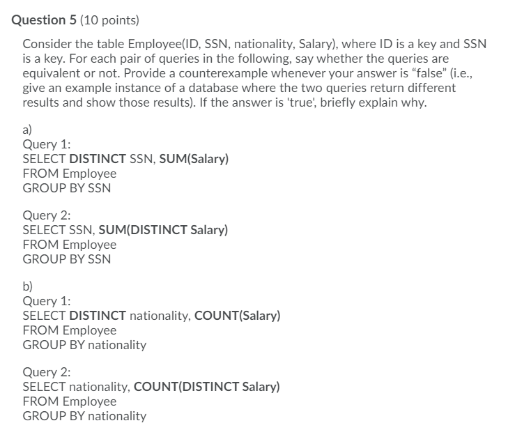 Solved Question 5 (10 points) Consider the table | Chegg.com
