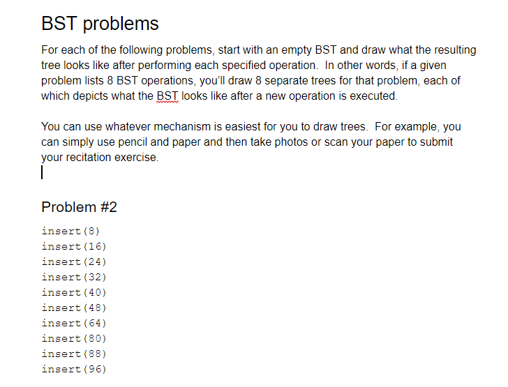 Solved BST problems For each of the following problems, | Chegg.com