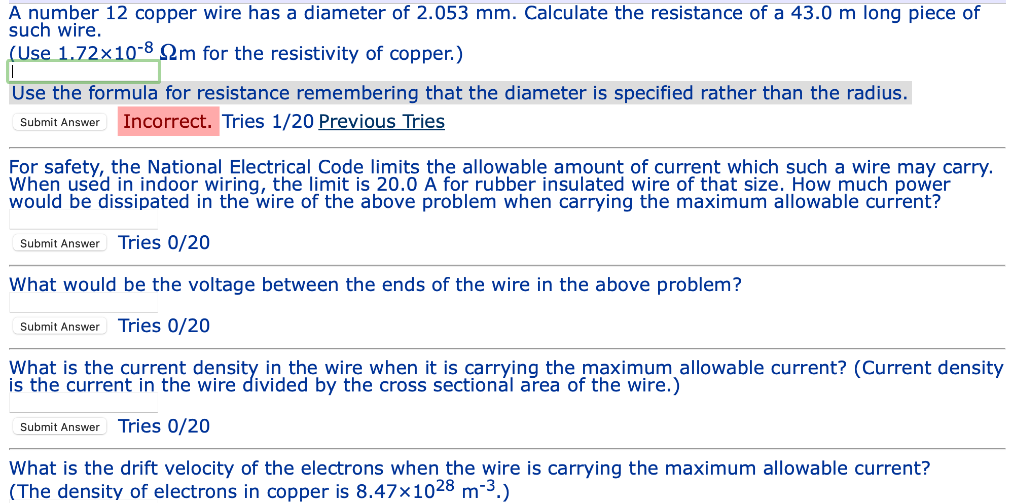 Solved A number 12 copper wire has a diameter of 2.053 mm. | Chegg.com