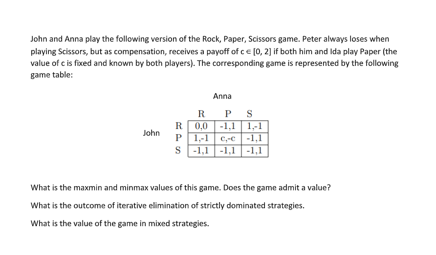 Solved John and Anna play the following version of the Rock, | Chegg.com