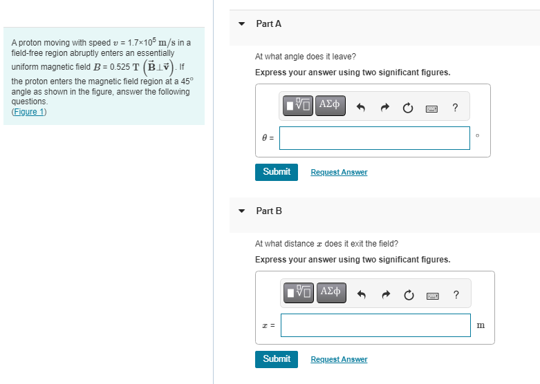 Solved A proton moving with speed v=1.7×105ms in afield-free | Chegg.com