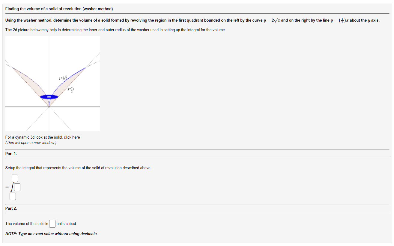 Solved Finding the volume of a solid of revolution (washer | Chegg.com