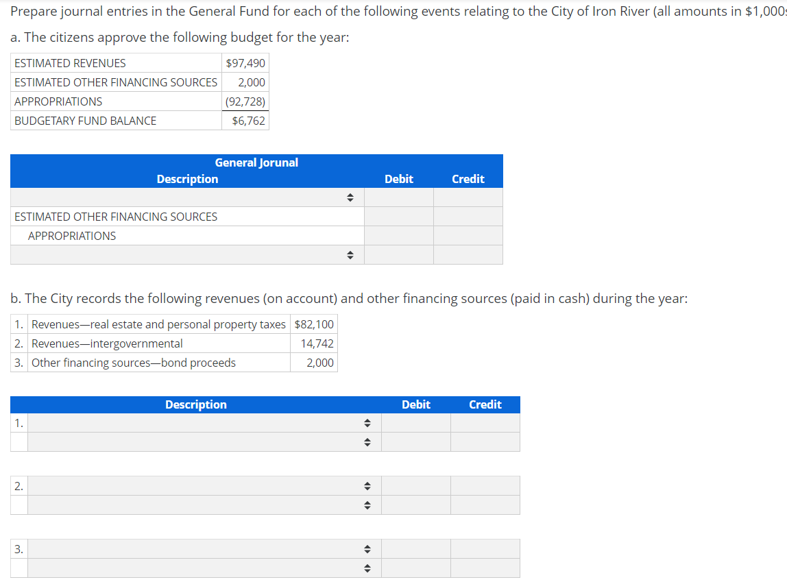 Solved Prepare journal entries in the General Fund for each | Chegg.com