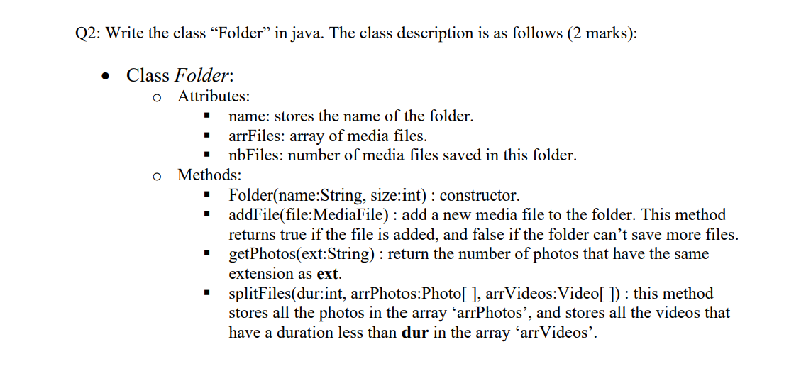 Solved AVA 2 Homework write the class Folder in java in any | Chegg.com