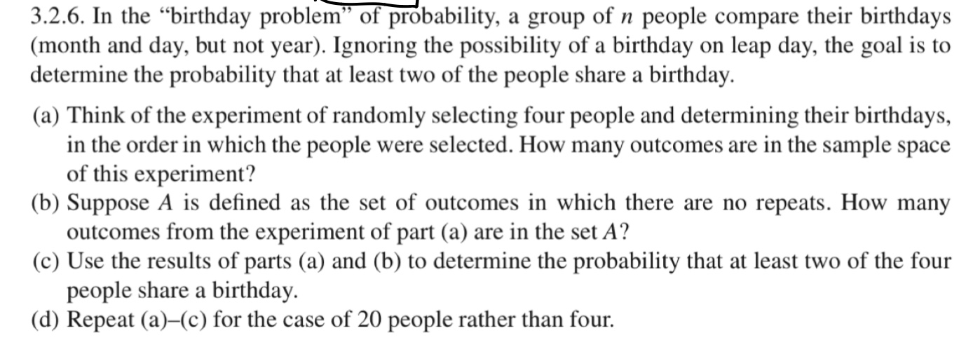 Solved 3.2.6. In the “birthday problem” of probability, a | Chegg.com