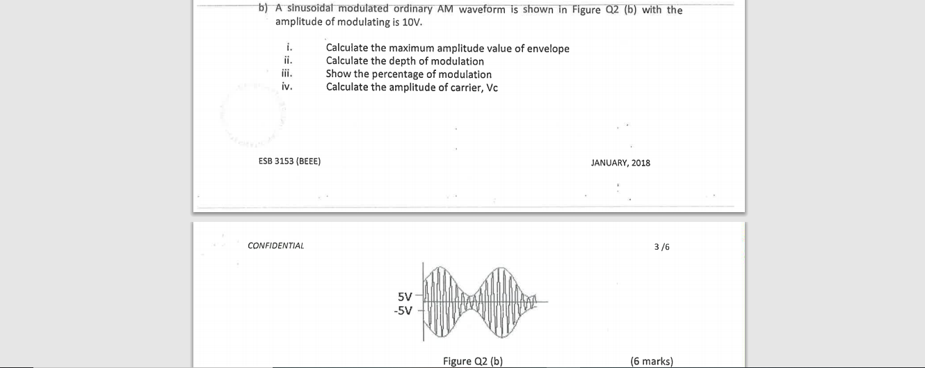 Solved b) A sinusoidal modulated ordinary AM waveform is | Chegg.com