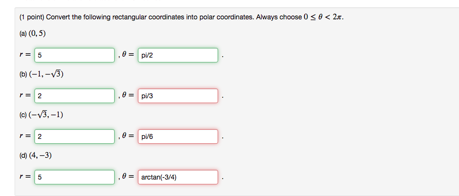 Solved (1 point) Convert the following rectangular | Chegg.com