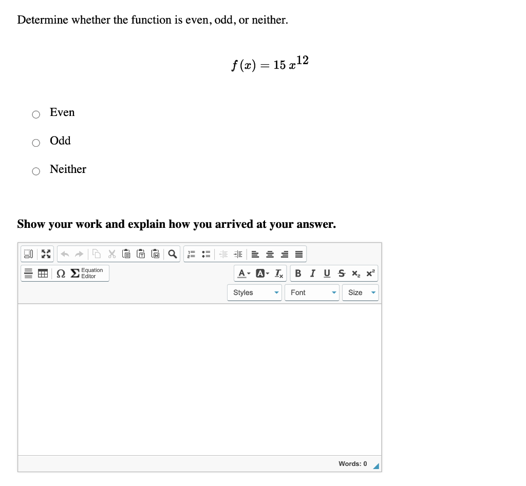 Solved Determine whether the function is even, odd, or | Chegg.com