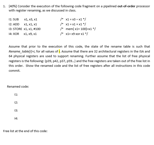 1. [40%] Consider the execution of the following code | Chegg.com