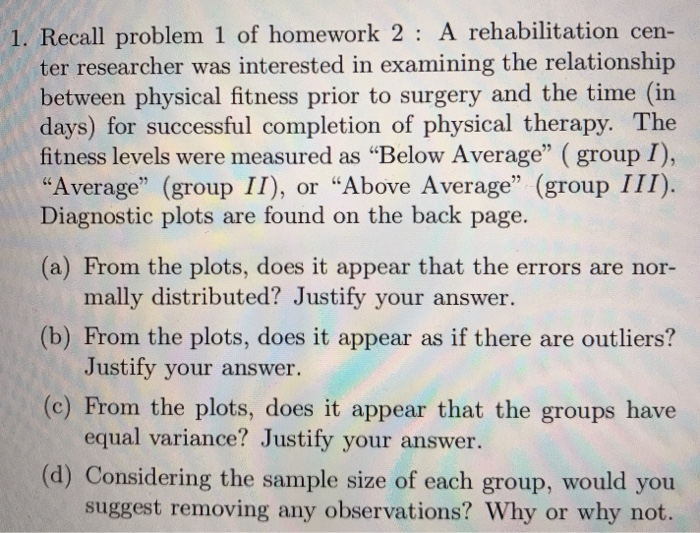 Solved 1 Recall Problem 1 Of Homework 2 A Rehabilitation 1974