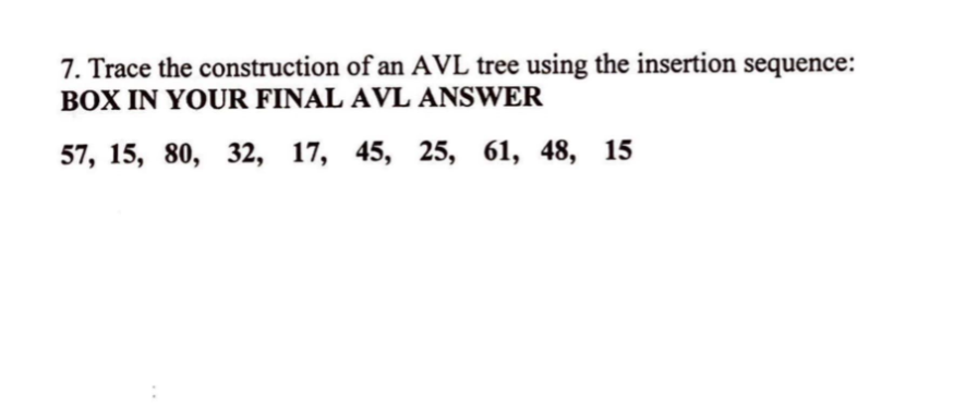 Solved 7. Trace the construction of an AVL tree using the | Chegg.com
