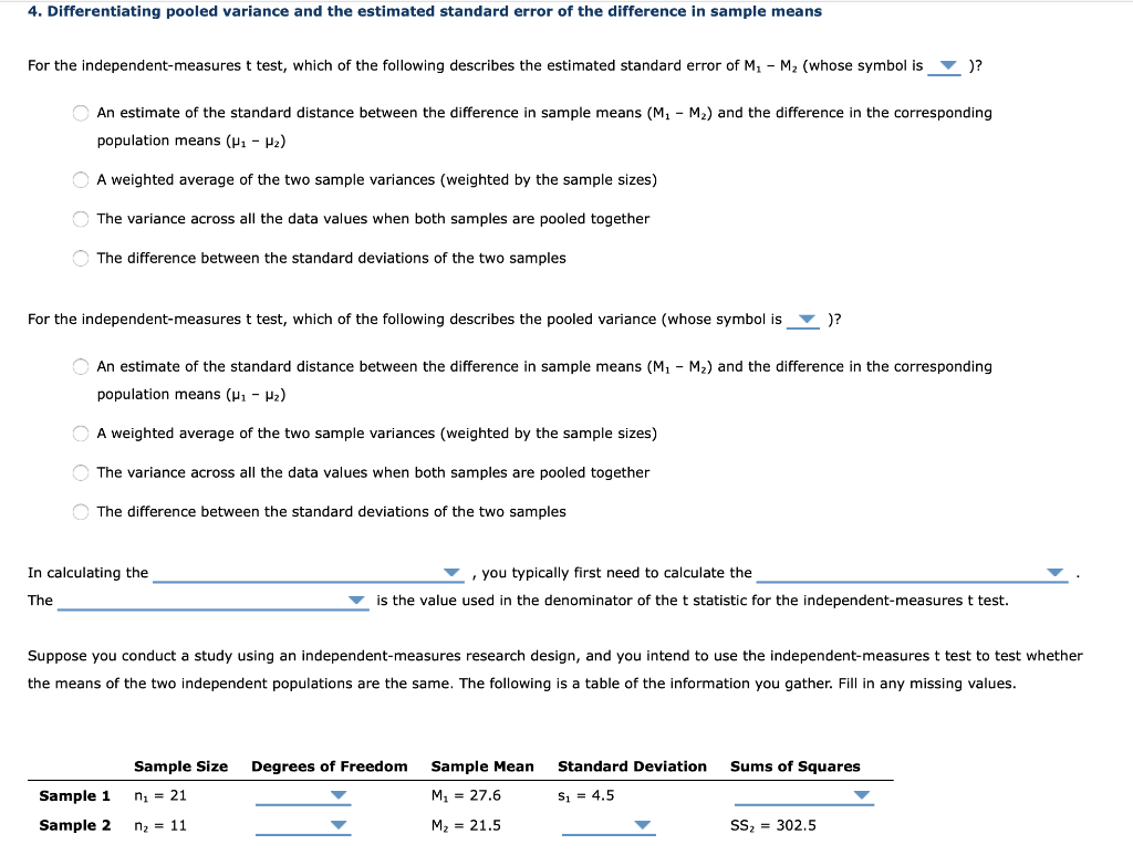 Solved 4. Differentiating pooled variance and the estimated | Chegg.com