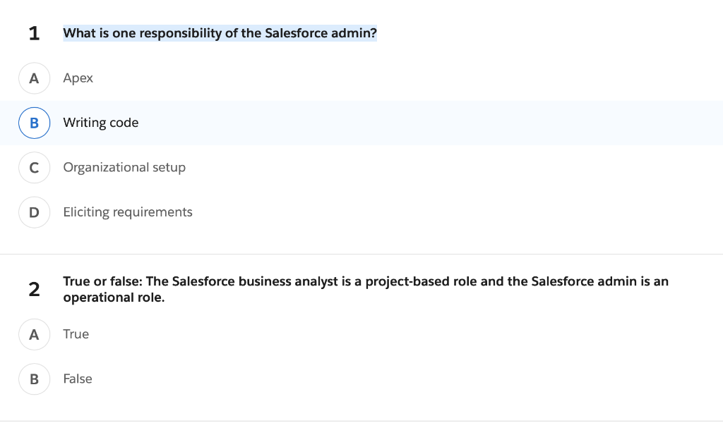 Solved 1 What is one responsibility of the Salesforce admin? | Chegg.com