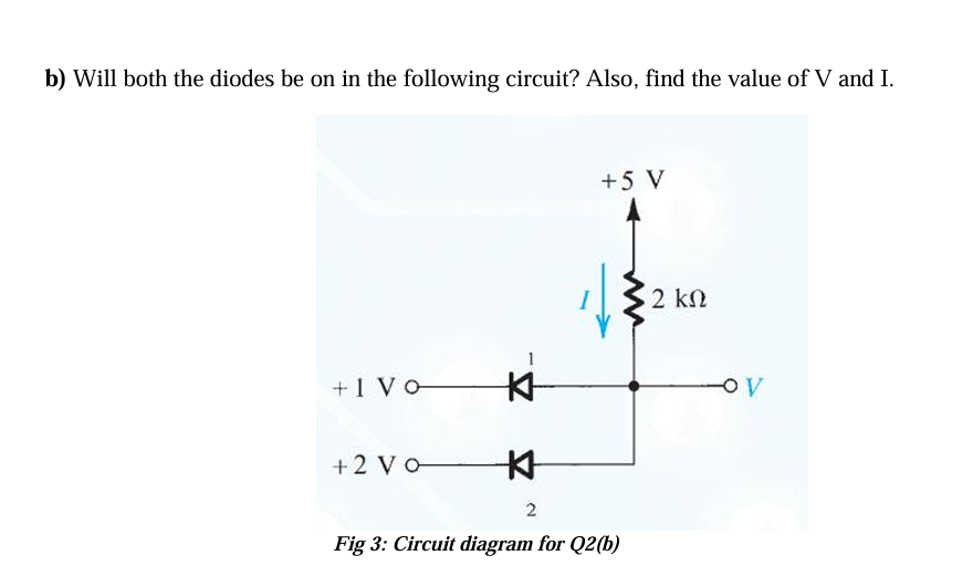 Solved b) ﻿Will both the diodes be on in the following | Chegg.com