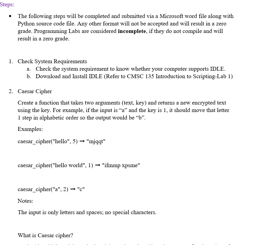 Solved - The following steps will be completed and submitted | Chegg.com