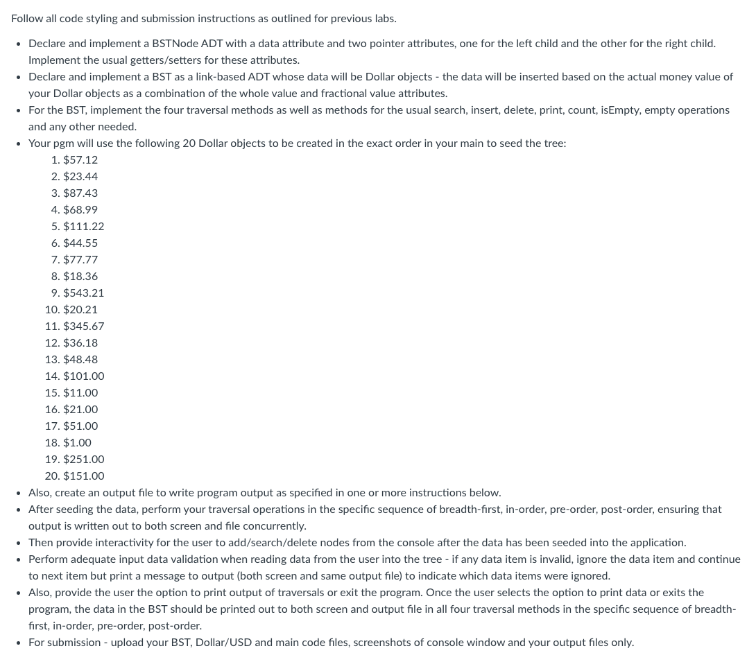 IN C++ , ﻿CAN YOU MAKE A MAIN.CPP, ﻿BST.CPP, ﻿AND | Chegg.com