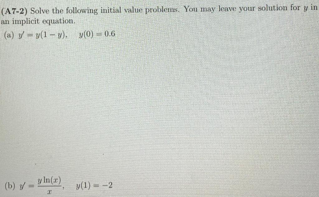 Solved (A7-2) Solve the following initial value problems. | Chegg.com
