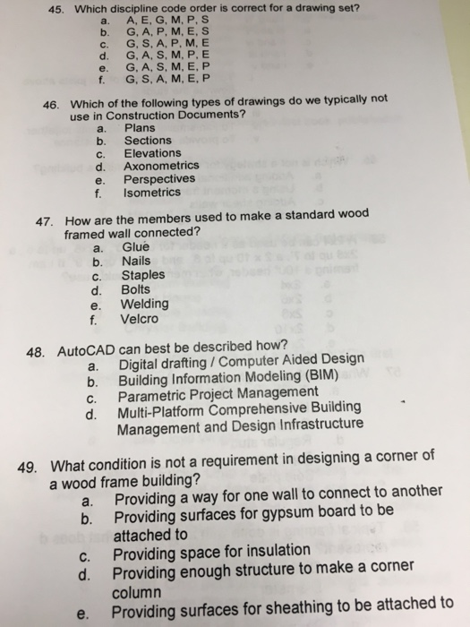 Solved 45. Which discipline code order is correct for a | Chegg.com