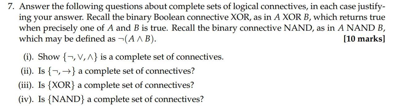 Solved 7. Answer the following questions about complete sets | Chegg.com