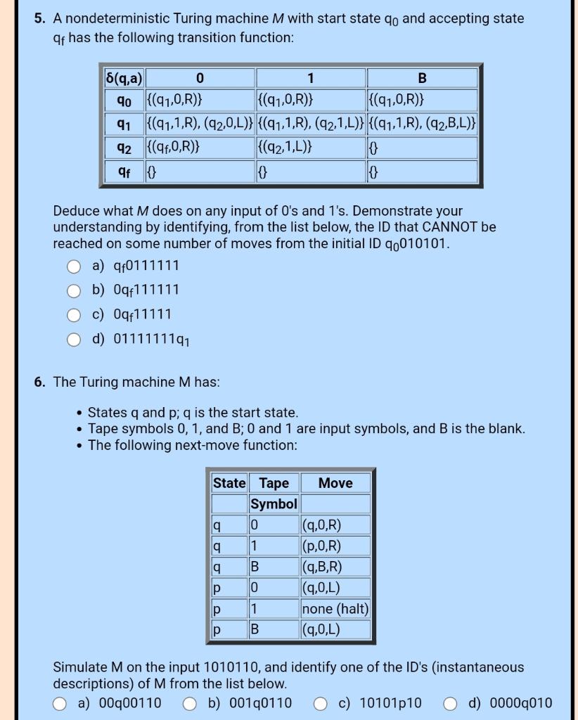 Solved 5. A nondeterministic Turing machine M with start | Chegg.com