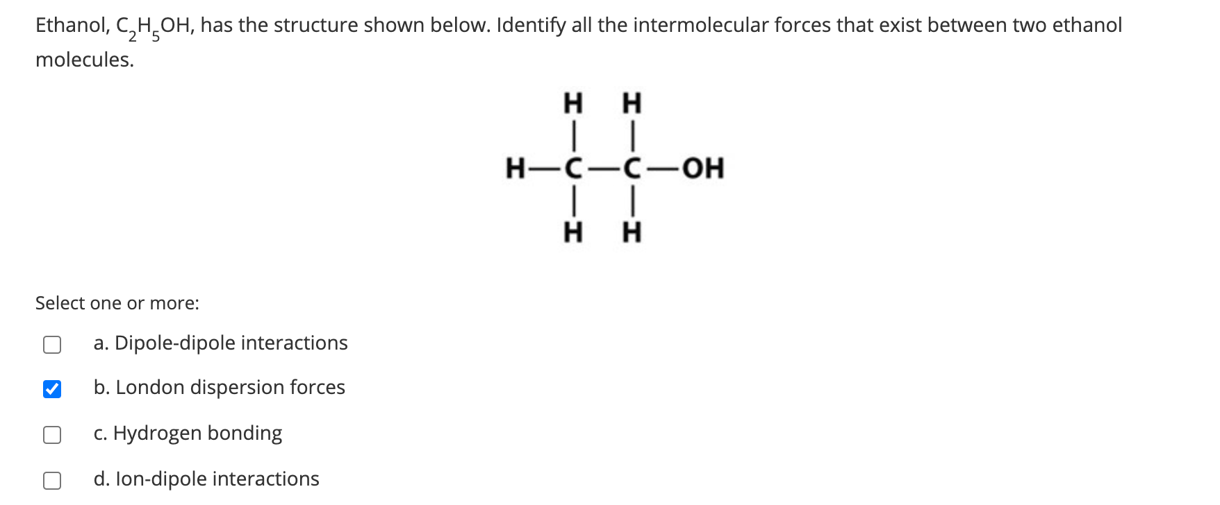 Solved Ethanol, C,H,OH, has the structure shown below. | Chegg.com