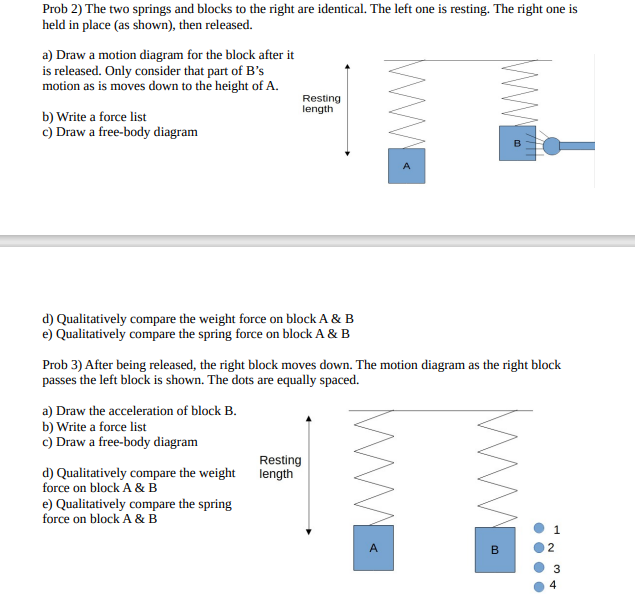 Solved Prob 2) The two springs and blocks to the right are | Chegg.com