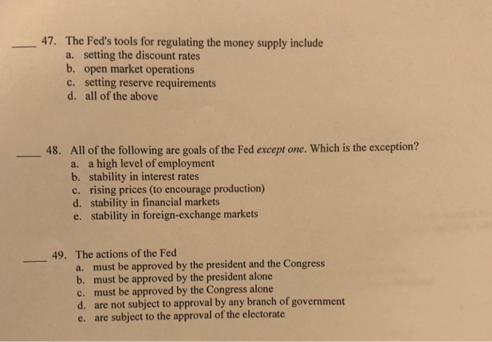 Solved The Fed's tools for regulating the money supply | Chegg.com