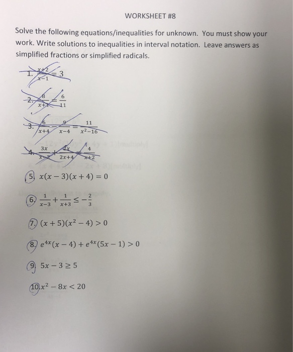 Solved WORKSHEET #8 Solve the following | Chegg.com