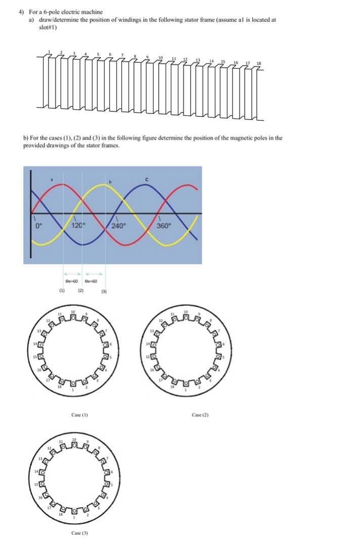 For a 6-pole electric machine a) draw/determine the | Chegg.com