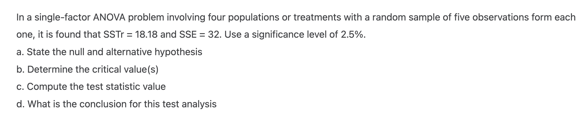 Solved In a single-factor ANOVA problem involving four | Chegg.com