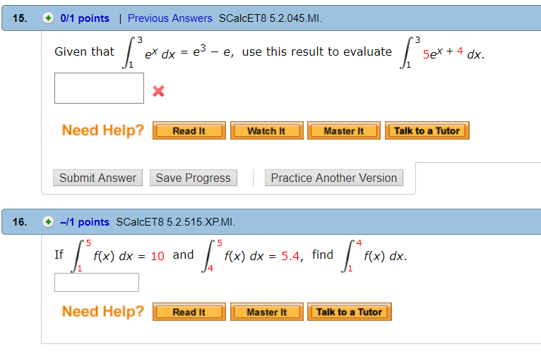 Solved 15. 0/1 points | Previous Answers SCalcET8 5.2.045.MI | Chegg.com
