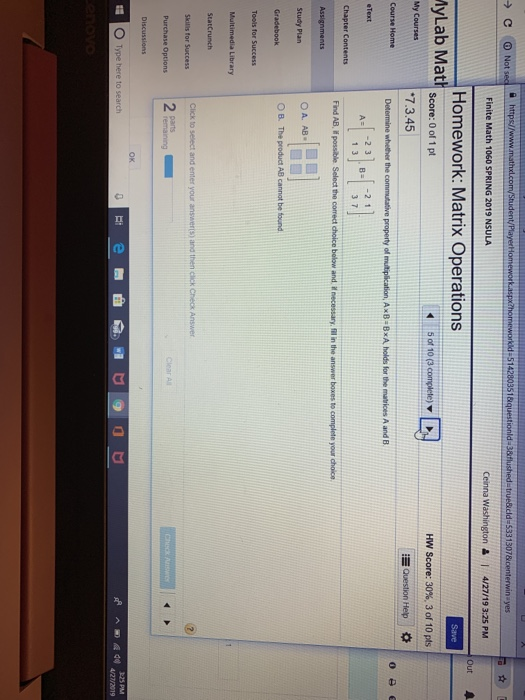 Solved https://www mat Finite Math 1060 SPRING 2019 NSULA | Chegg.com