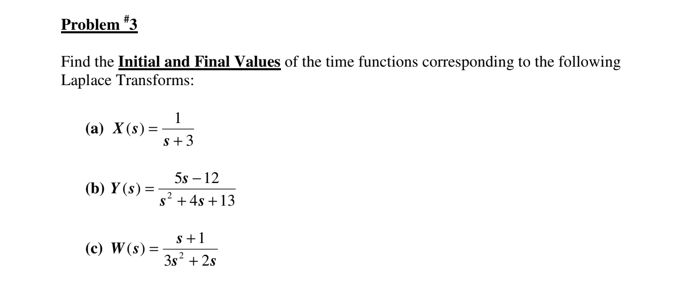 Solved Problem #3 Find the Initial and Final Values of the | Chegg.com