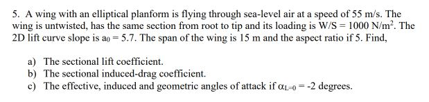 5. A wing with an elliptical planform is flying | Chegg.com