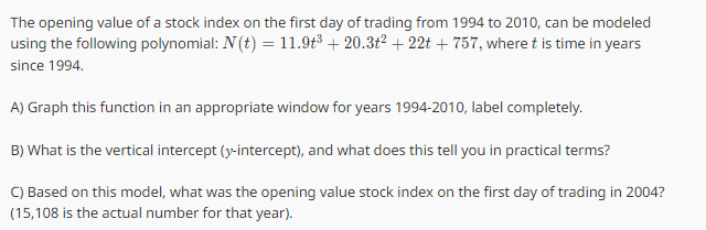 Solved The opening value of a stock index on the first day | Chegg.com