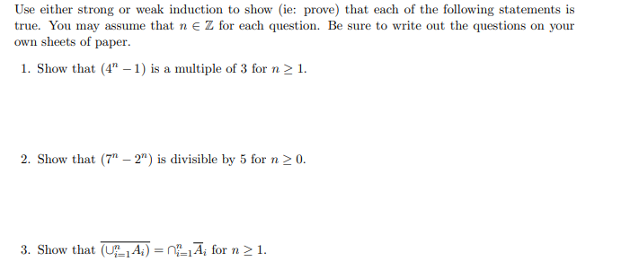 Solved Use either strong or weak induction to show (ie: | Chegg.com