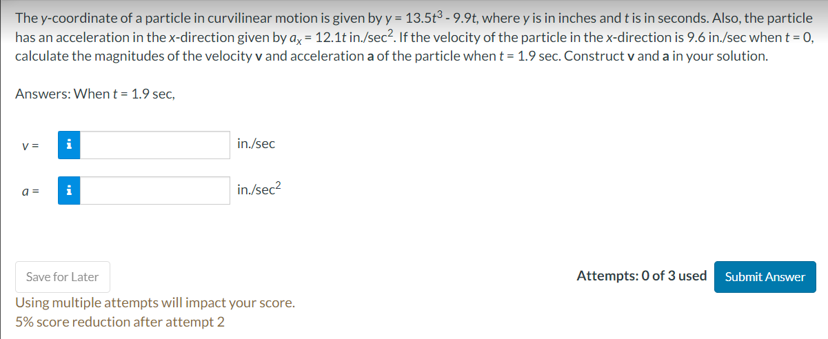 Solved The y-coordinate of a particle in curvilinear motion | Chegg.com